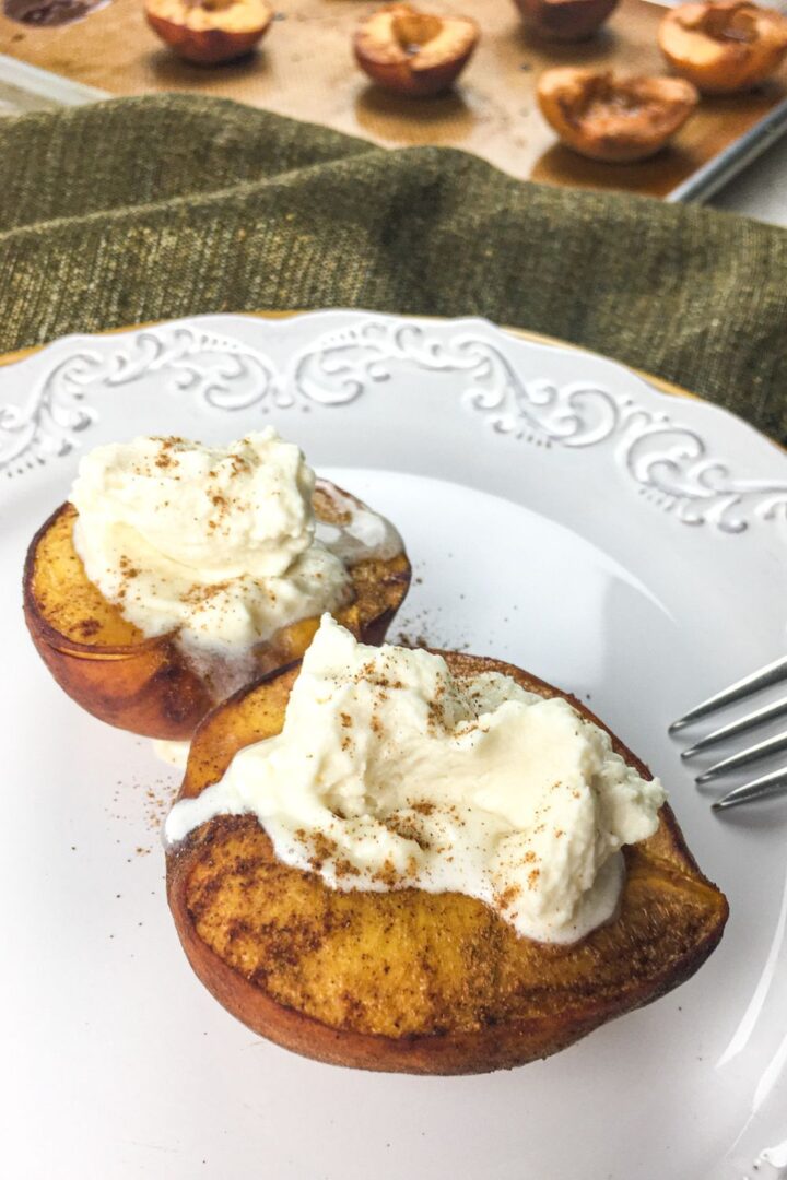 Baked Peaches with Balsamic and Maple Whipped Cream