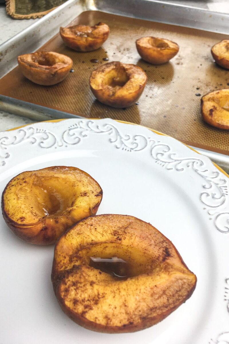 Baked Peaches with Balsamic and Maple Whipped Cream