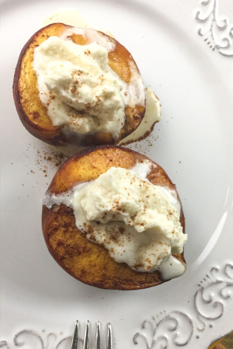 Baked Peaches with Balsamic and Maple Whipped Cream