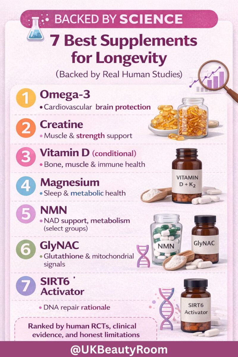 7 Best Supplements for Longevity (Backed by Real Human Studies)